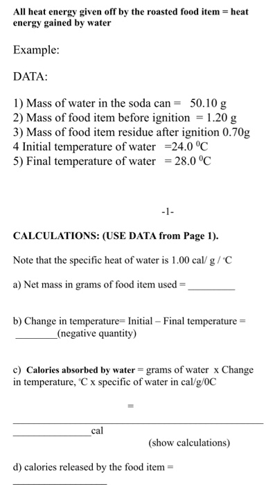 Solved Food Calories lab Pre-lab and post lab /See Lab | Chegg.com