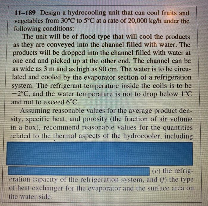 11-189 Design a hydrocooling unit that can cool | Chegg.com
