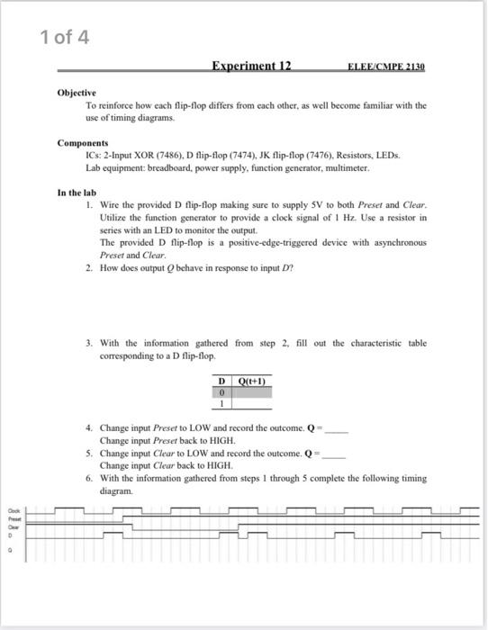 Solved 1 of 4 Experiment 12 ELEE/CMPE 2130 Objective To | Chegg.com