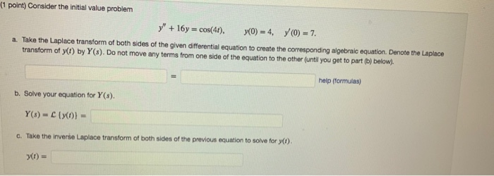 Solved point) Consider the initial value problem y + 16y = | Chegg.com