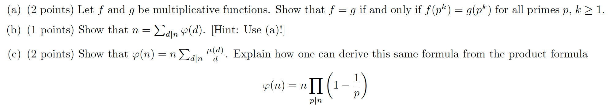 Solved (a) (2 ﻿points) ﻿Let f ﻿and g ﻿be multiplicative | Chegg.com