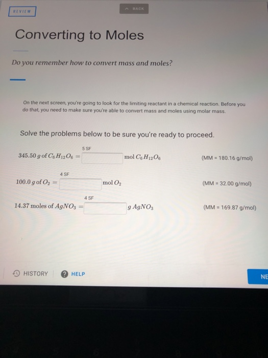 Solved Converting to Moles Do you remember how to convert | Chegg.com