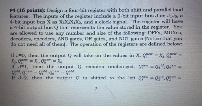 Solved P4 (16 points): Design a four-bit register with both | Chegg.com