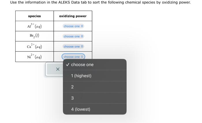 Solved Use the information in the ALEKS Data tab to sort the | Chegg.com