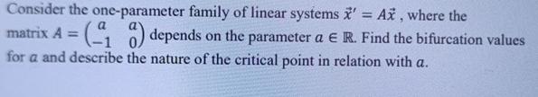 Solved Consider the one-parameter family of linear systems | Chegg.com