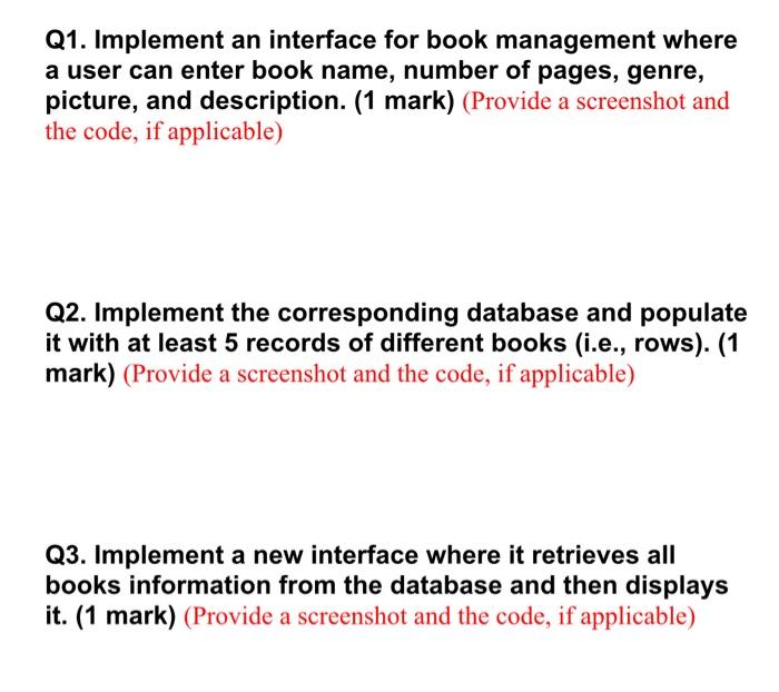 Solved Q1. Implement an interface for book management where | Chegg.com