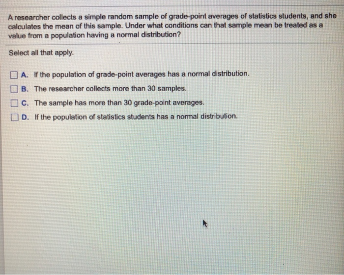 Solved A researcher collects a simple random sample of | Chegg.com