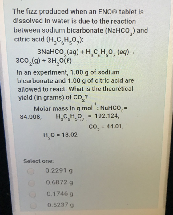 Solved The fizz produced when an ENO® tablet is dissolved in | Chegg.com