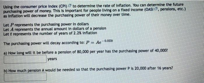 Solved Using the consumer price index (CPI) to determine the | Chegg.com