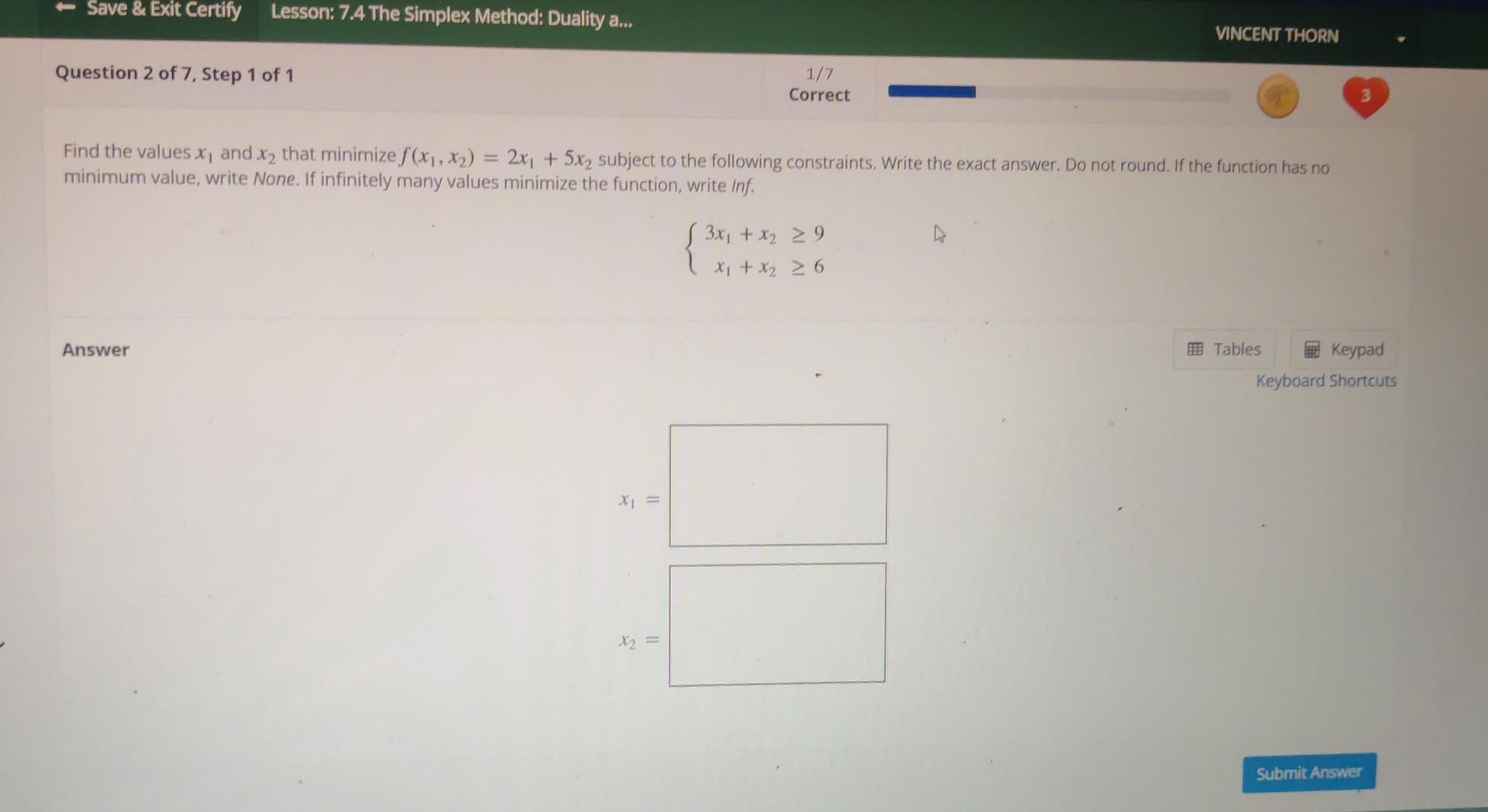 Solved Save & Exit Certify Lesson: 7.4 The Simplex Method: | Chegg.com