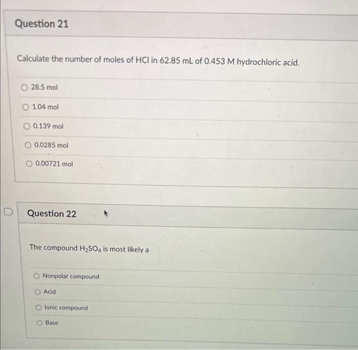 Solved Calculate the number of moles of HCl in 62.85 mL of | Chegg.com