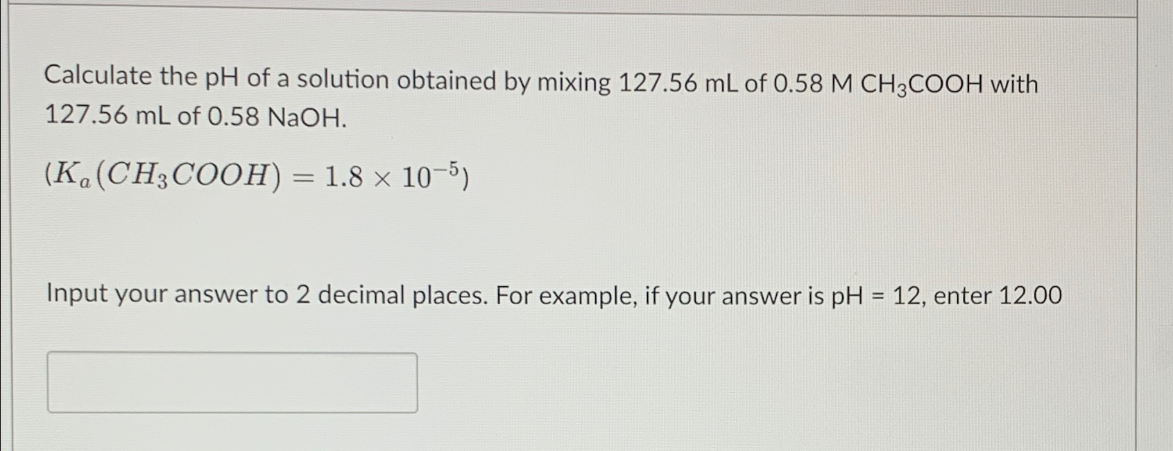 Solved Calculate the pH ﻿of a solution obtained by mixing | Chegg.com