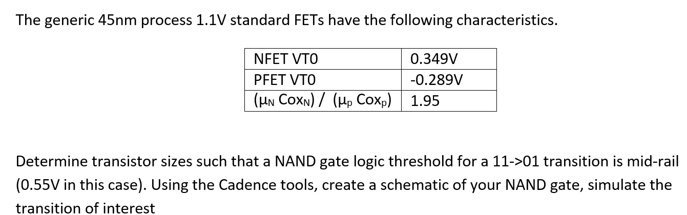 The generic 45 ﻿nm process 1.1 ﻿V standard FETs have | Chegg.com