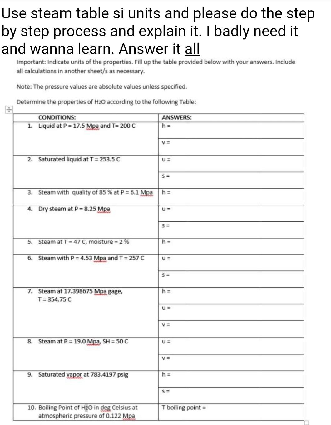 Solved Use steam table si units and please do the step by | Chegg.com