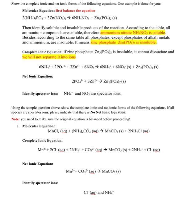 Solved Show the complete ionic and net ionic forms of the | Chegg.com