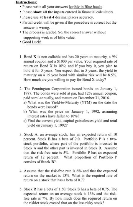 Solved Instructions: - Please write all your answers legibly | Chegg.com