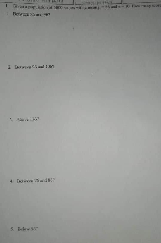 Solved 1 Given a population of 5000 scores with a mean . = | Chegg.com