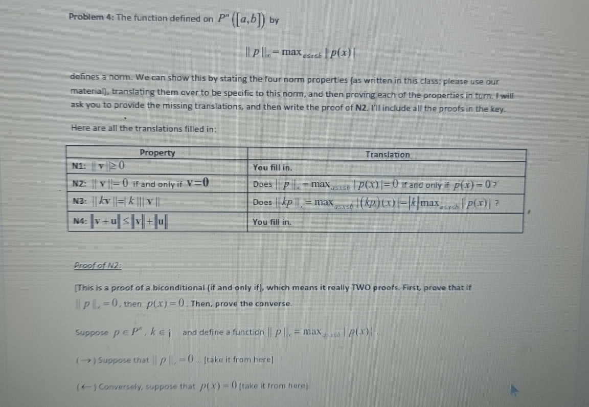 Solved Problem 4: The function defined on P''([a,b]) | Chegg.com