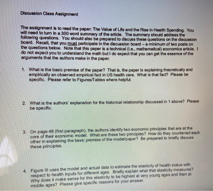 Solved Discussion Class Assignment The assignment is to read | Chegg.com