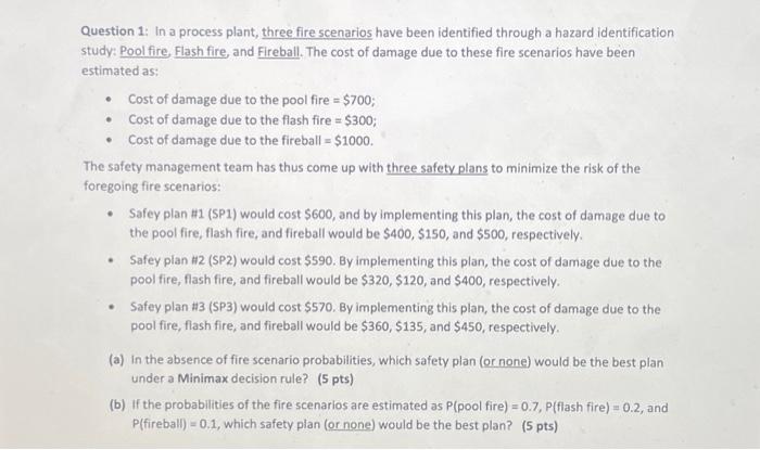 Solved Question 1: In a process plant, three fire scenarios | Chegg.com