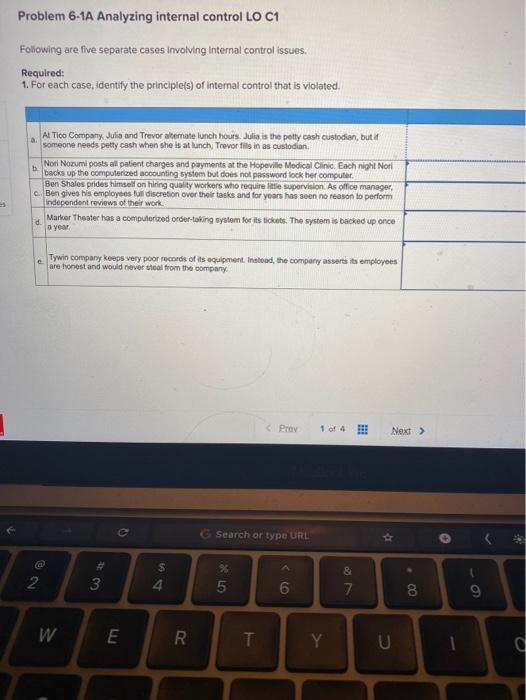 Solved Problem 6-1A Analyzing internal control LO C1 | Chegg.com