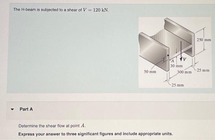 Solved The H-beam is subjected to a shear of V=120kN. Part A | Chegg.com