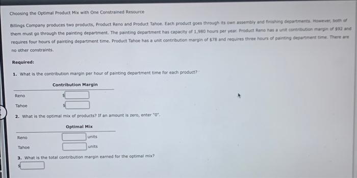 Solved Choosing The Optimal Product Mix With One Constrained