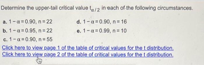 Solved Determine the upper-tail critical value tα/2 in each | Chegg.com