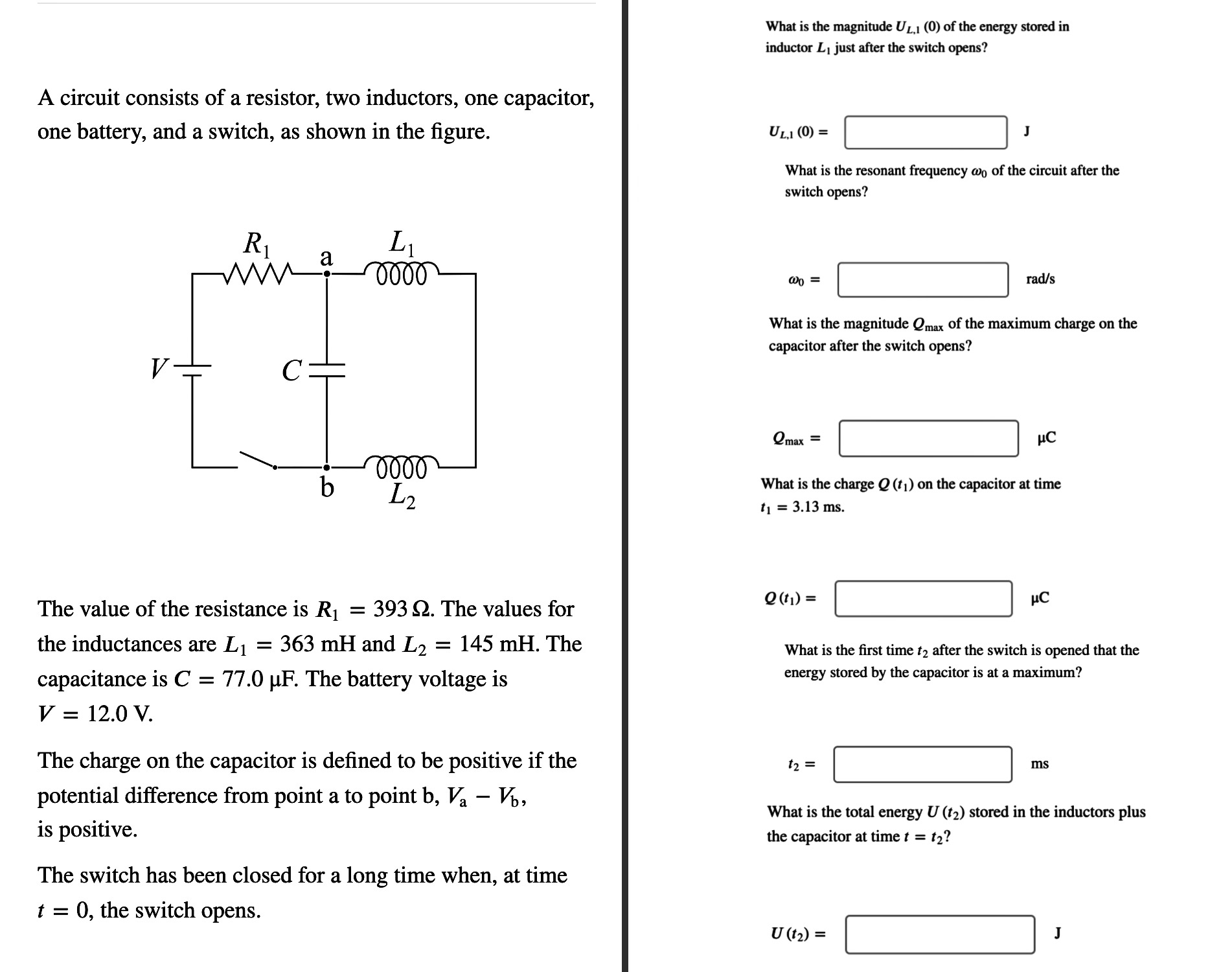 Solved What is the magnitude UL,1(0) ﻿of the energy stored | Chegg.com