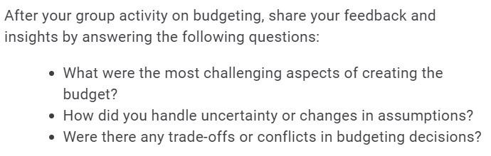 Solved After your group activity on budgeting, share your | Chegg.com