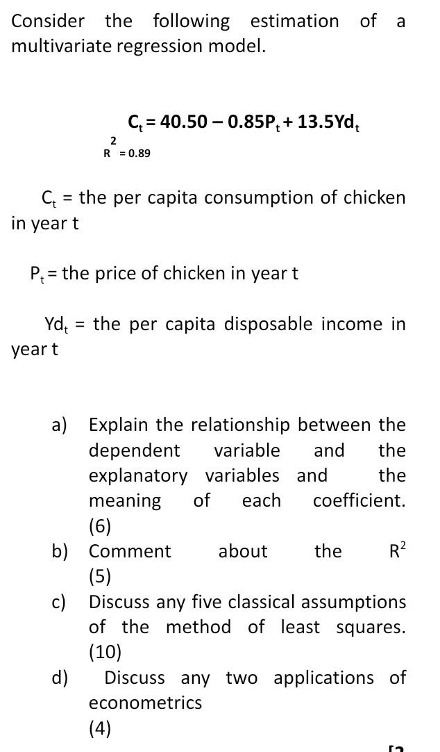 Solved Consider the following estimation of a multivariate | Chegg.com