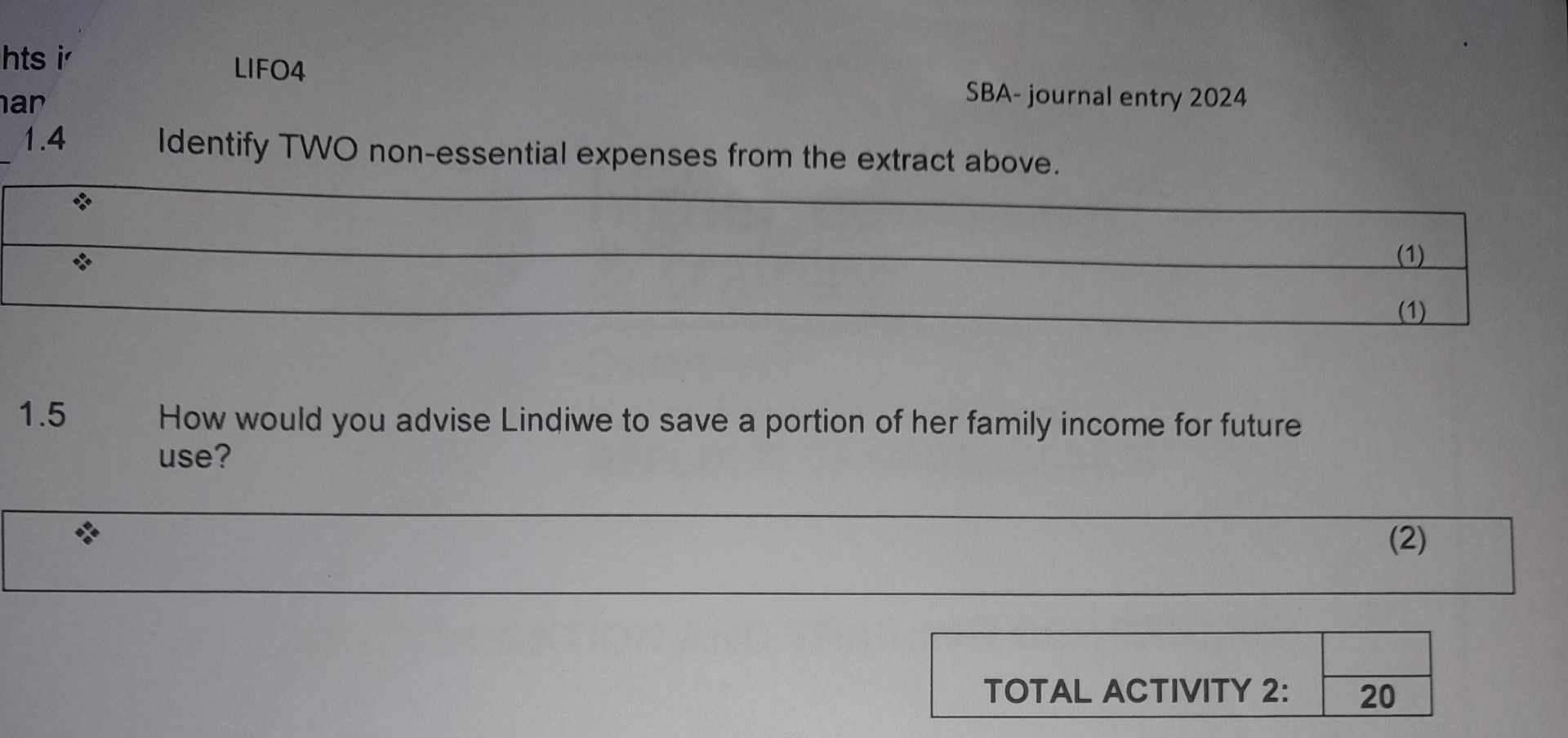Solved LIFO4SBA- ﻿journal entry 20241.4Identify TWO | Chegg.com