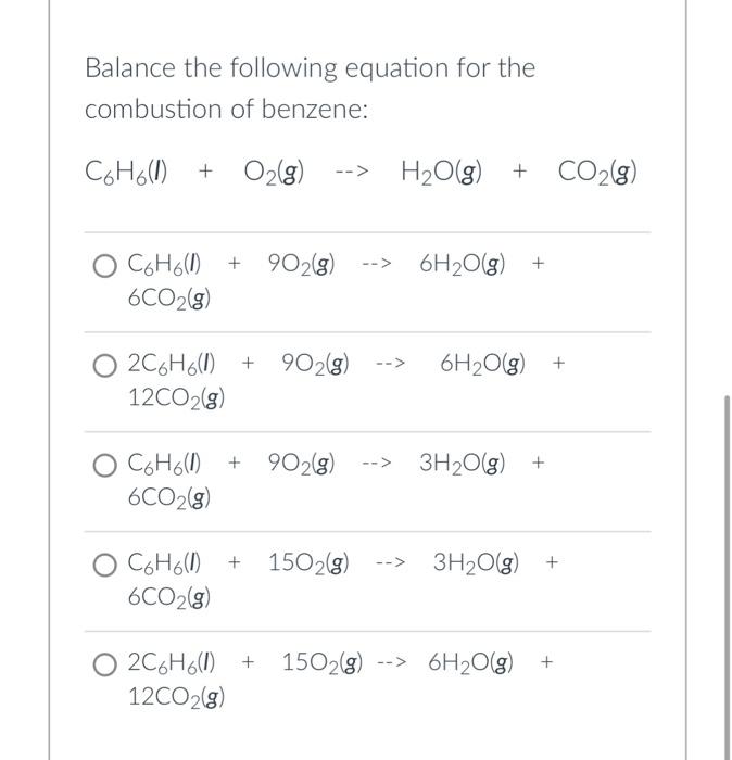 Solved Balance the following equation for the combustion of | Chegg.com