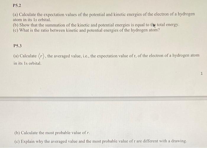 Solved P5.2 (a) Calculate the expectation values of the | Chegg.com