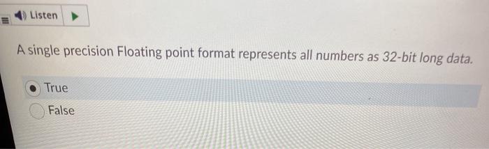Solved Listen A single precision Floating point format | Chegg.com