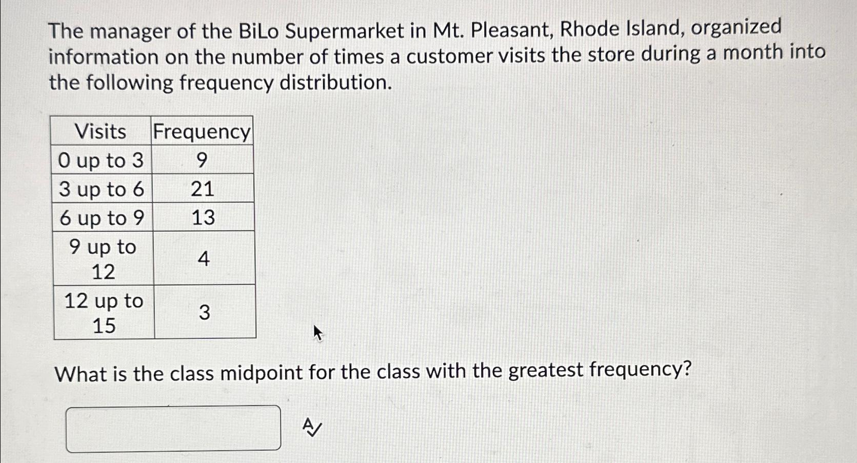Solved The manager of the BiLo Supermarket in Mt. ﻿Pleasant, | Chegg.com