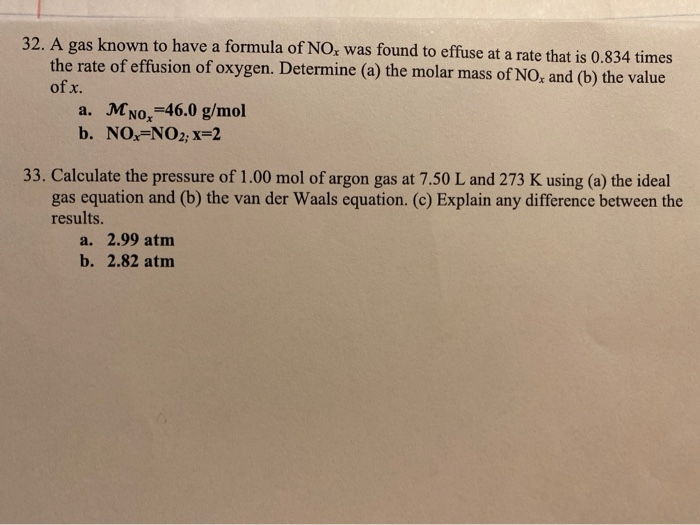Solved 32. A gas known to have a formula of NOx was found to | Chegg.com