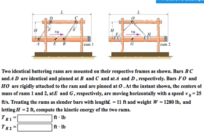 Two identical battering rams are mounted on their | Chegg.com