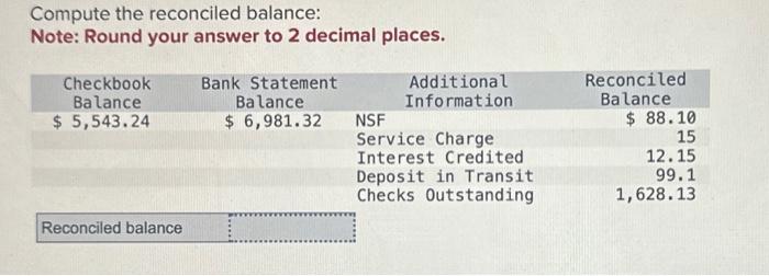 Solved Compute the reconciled balance: Note: Round your | Chegg.com