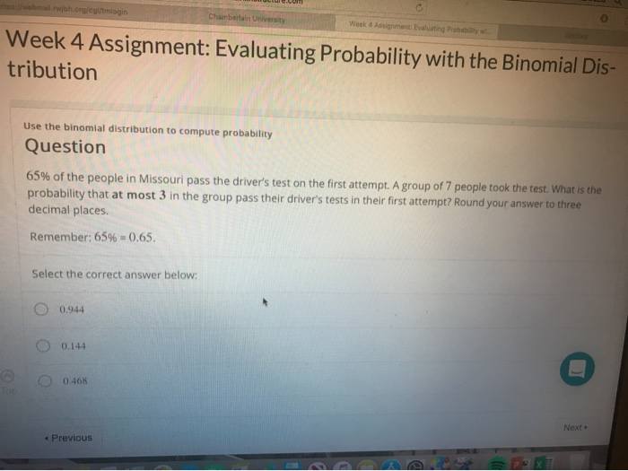 Solved Week 4 Assignment: Evaluating Probability with the | Chegg.com