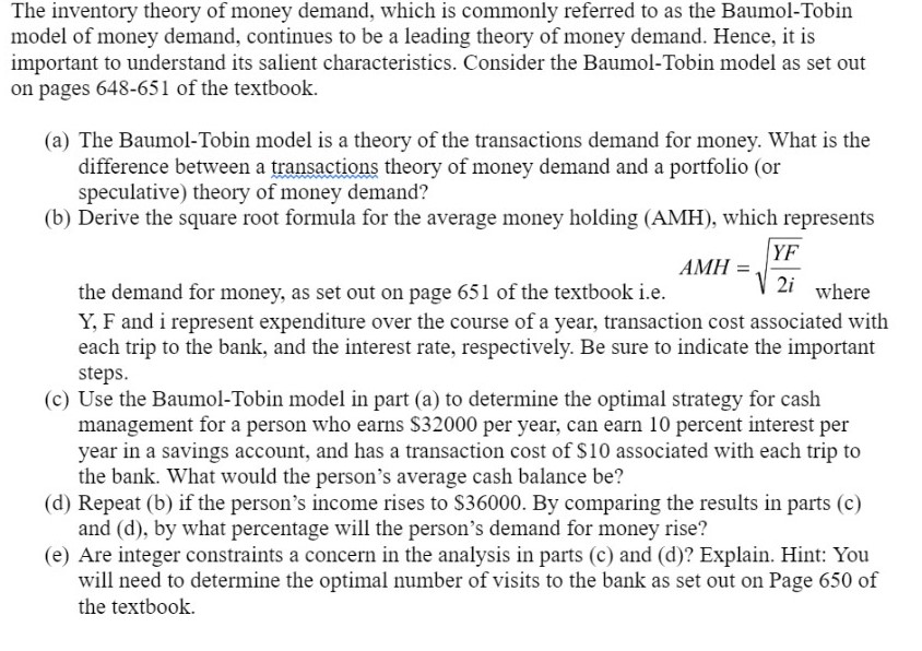 Solved The inventory theory of money demand, which is | Chegg.com