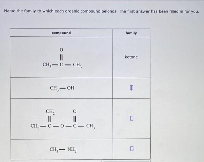 Solved Name the family to which each organic compound | Chegg.com