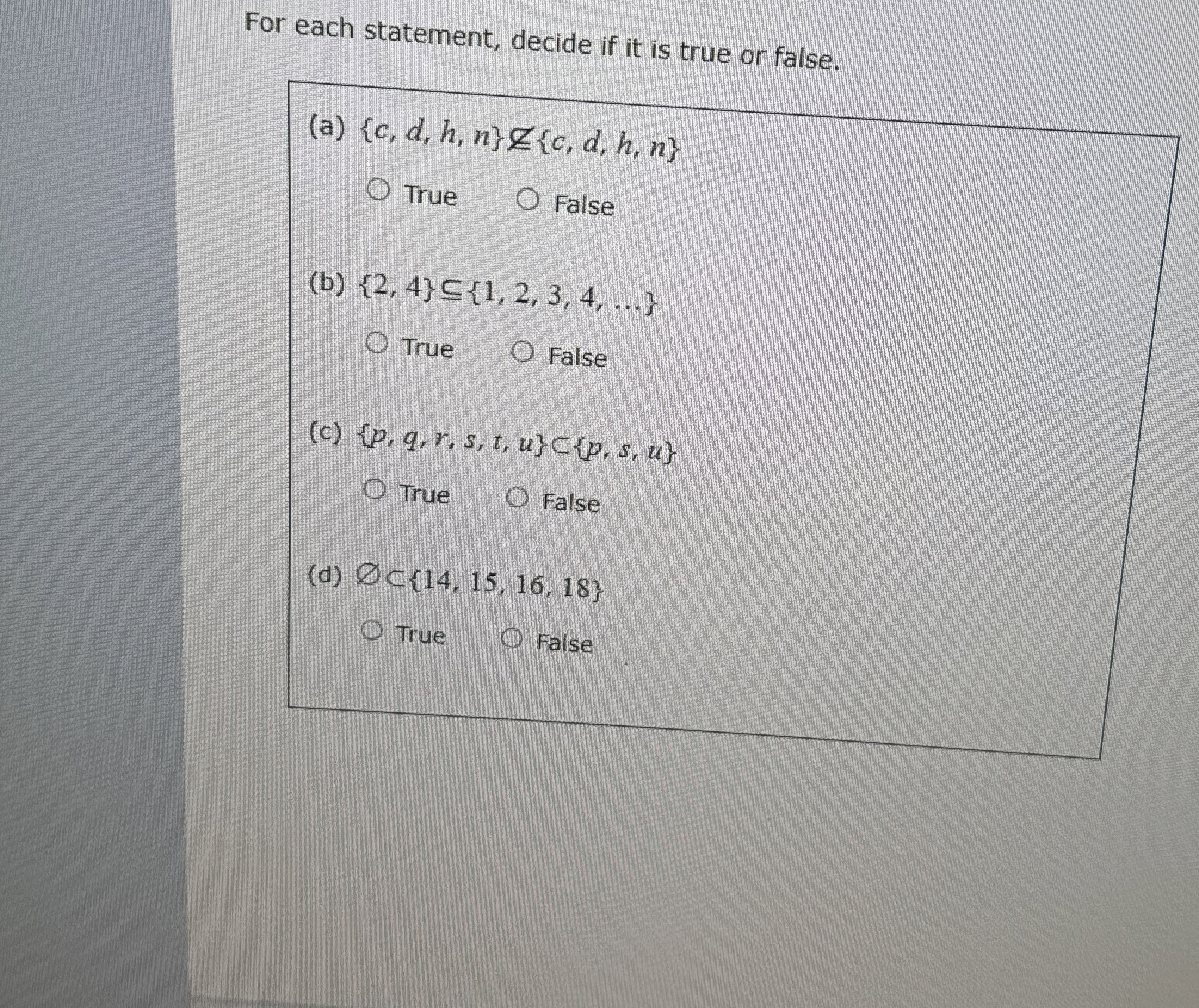 Solved For each statement, decide if it is true or | Chegg.com