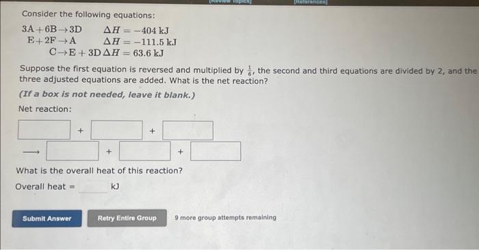 Solved Consider the following equations: 3 A+6 BE+2 | Chegg.com