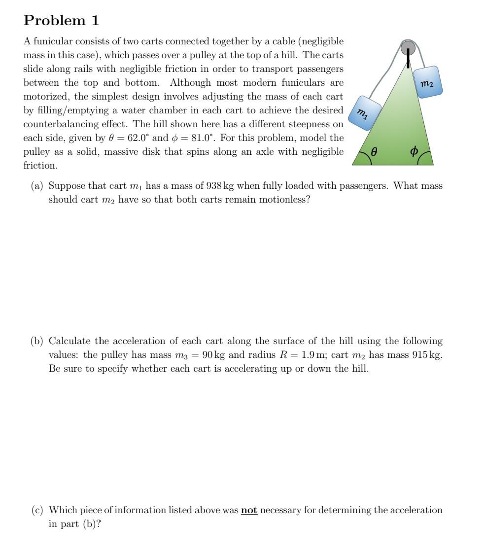 Solved A funicular consists of two carts connected together | Chegg.com