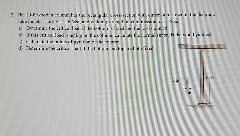 Solved 3. The 10-ft wooden column has the rectangular | Chegg.com