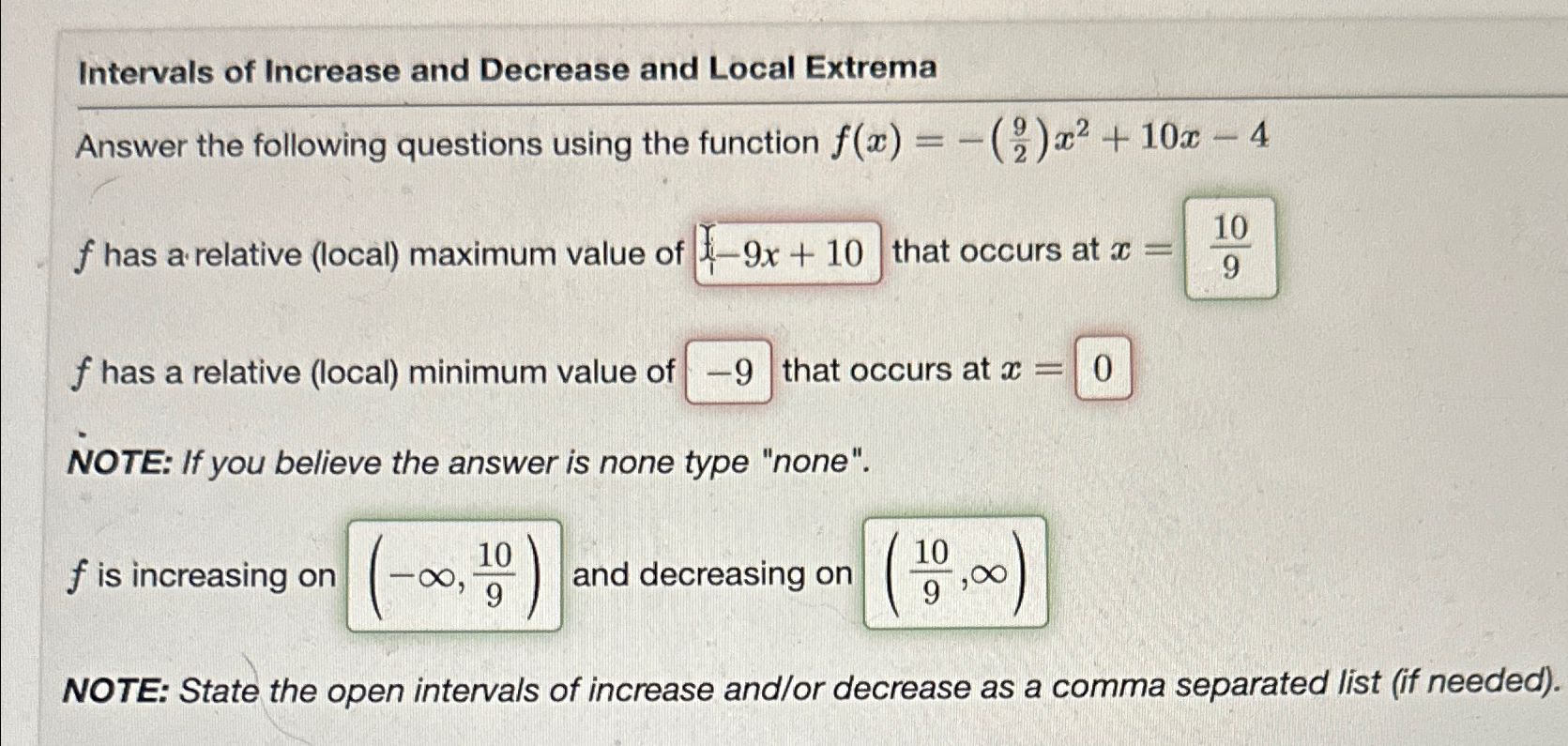 Solved Intervals of Increase and Decrease and Local | Chegg.com