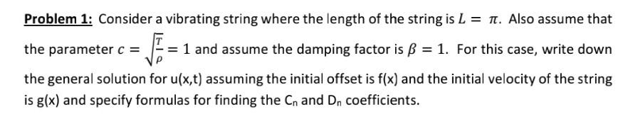 Solved Problem 1: Consider a vibrating string where the | Chegg.com