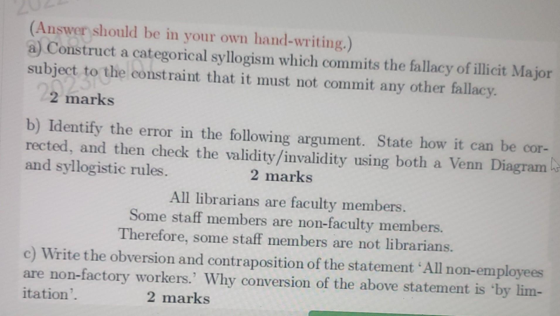 (Answer should be in your own hand-writing.) a) | Chegg.com