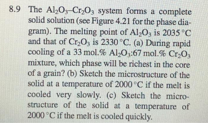Solved 8.9 The Al2O3-Cr2O3 system forms a complete solid | Chegg.com